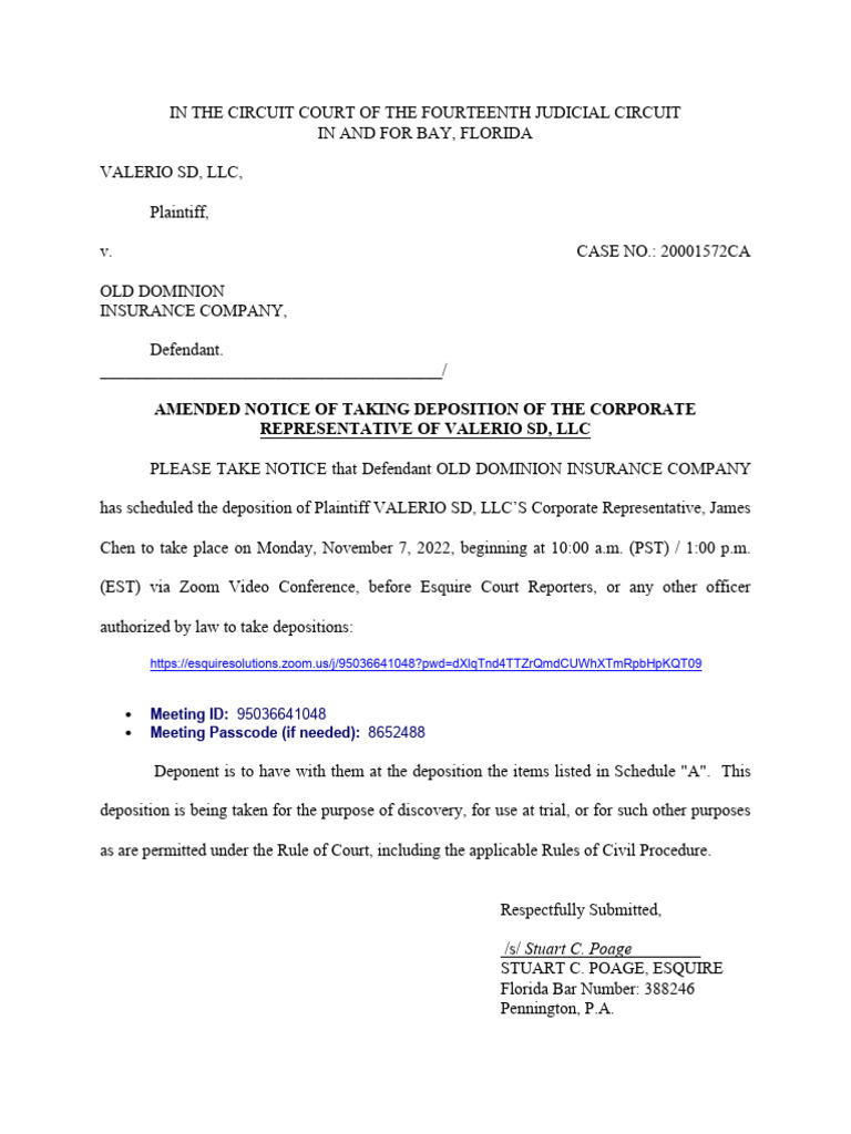 001 - Amended Notice of Deposition | PDF
