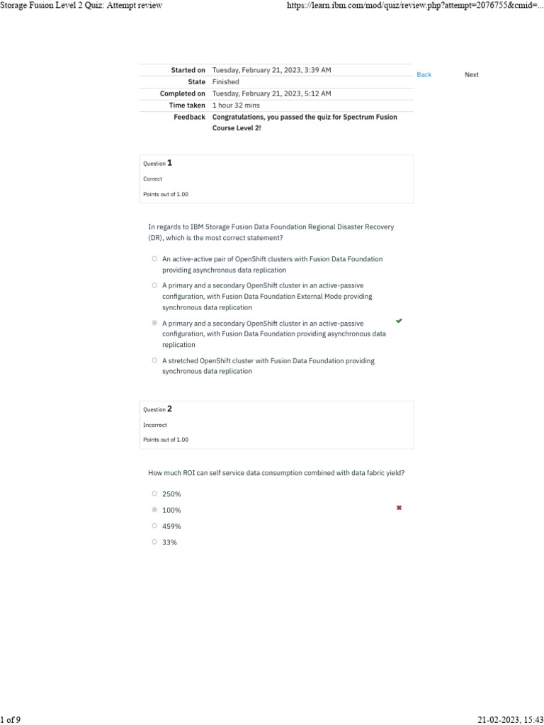 Storage Fusion Level 2 Quiz Attempt Review | PDF