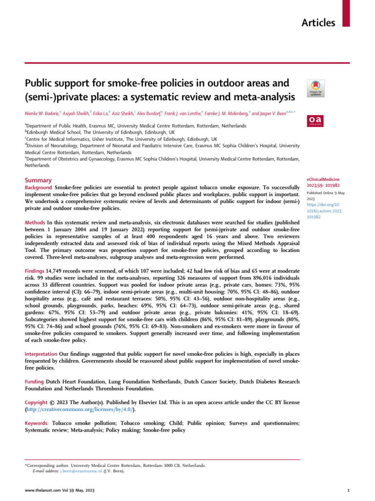 Public Support For Smoke-Free Policies | PDF | Meta Analysis ...