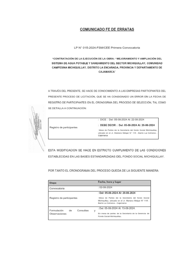 Comunicado Fe de Ratas Lp015 | PDF