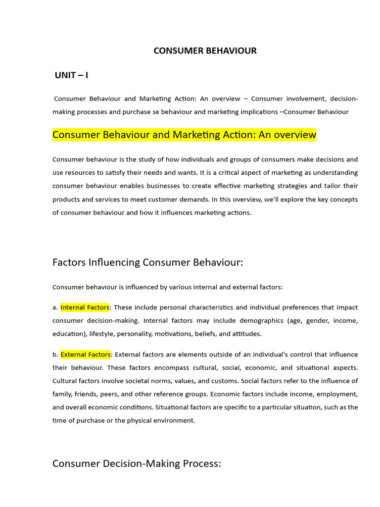 CONSUMER BEHAVIOUR All Unit | PDF | Consumer Behaviour | Behavior