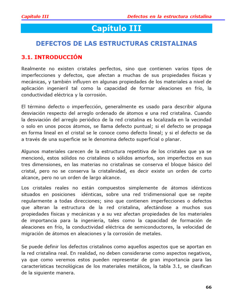 Capitulo III Defectos Cristalinos | PDF
