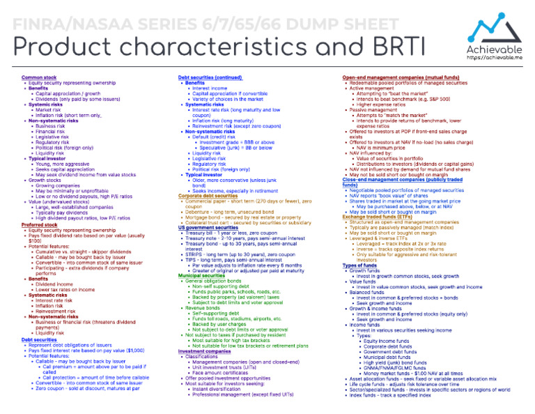 Achievable Finra Series 7 Dump Sheet | PDF