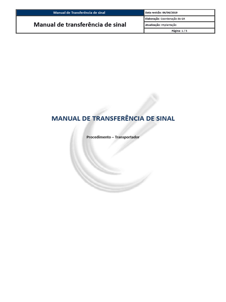 Manual - Transferência de Sinal | PDF