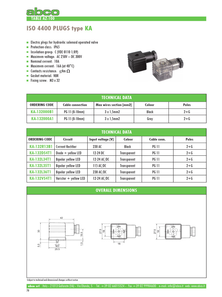 ISO 4400 Plugs KA Ref. AZ 100 | PDF