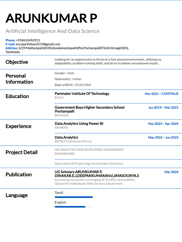 Arunkumar P Resume | PDF