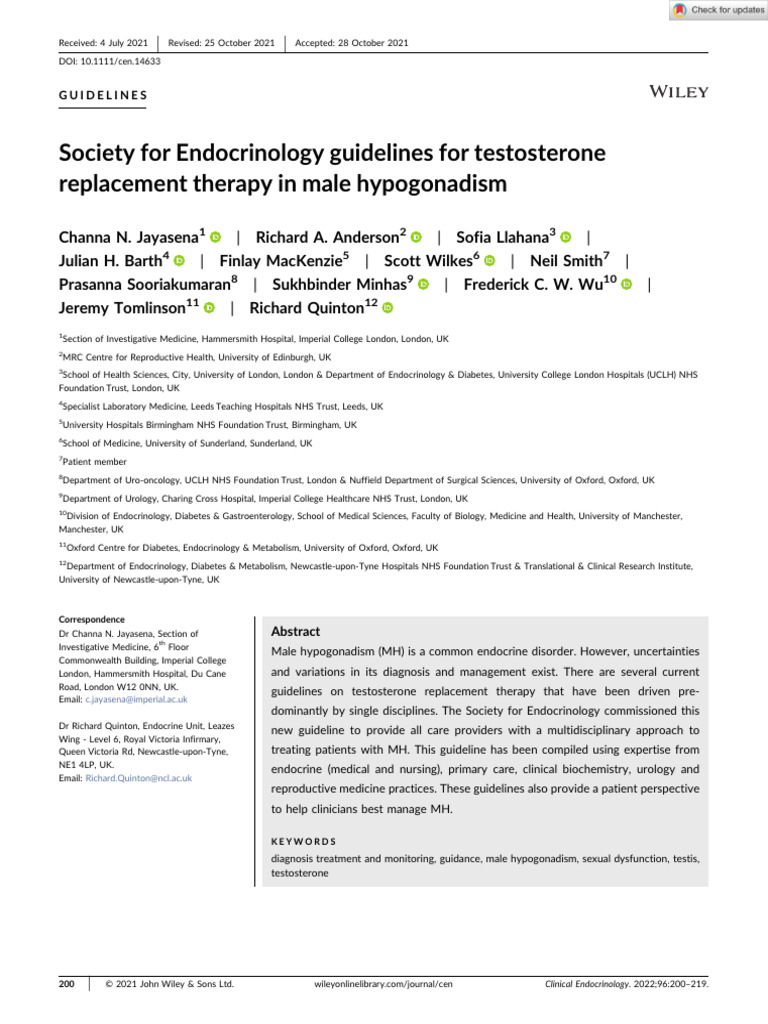 Clinical Endocrinology - 2021 - Jayasena - Society For Endocrinology ...