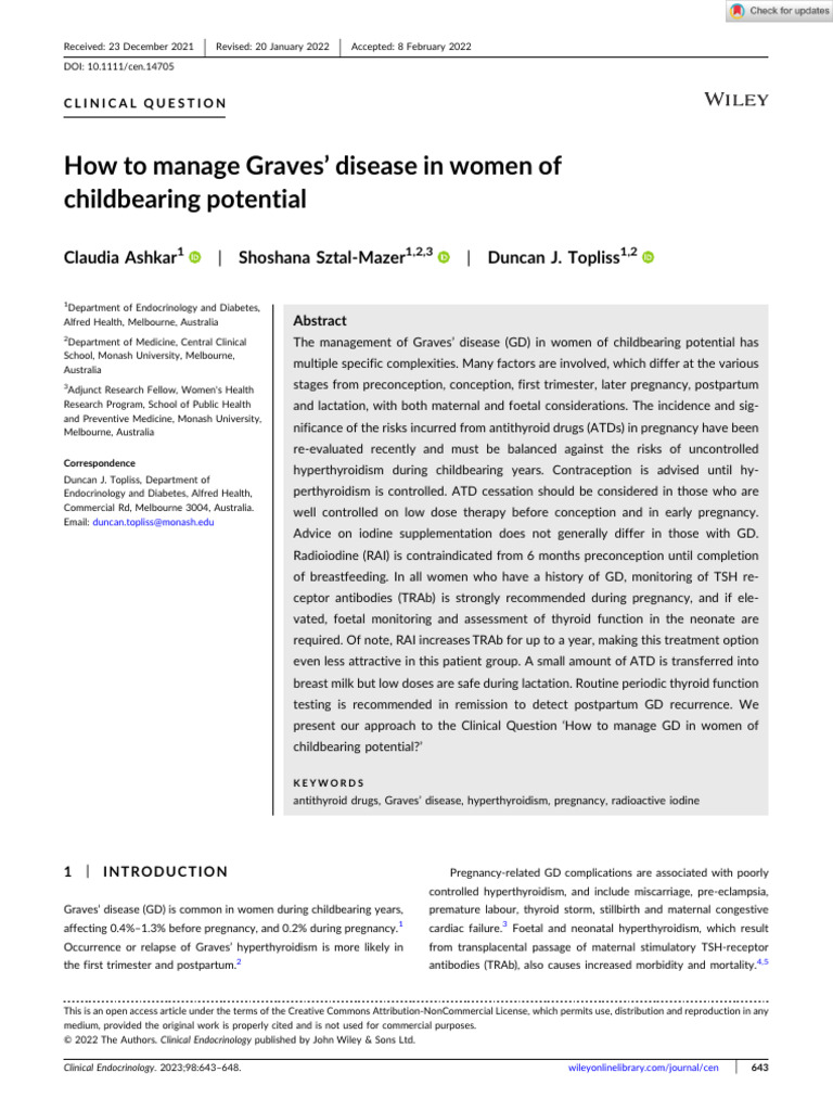 Clinical Endocrinology - 2022 - Ashkar - How To Manage Graves Disease ...