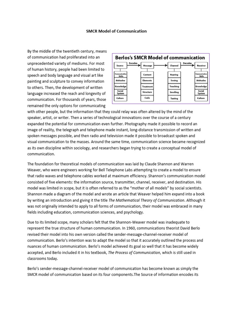 SMCR Model of Communication | PDF