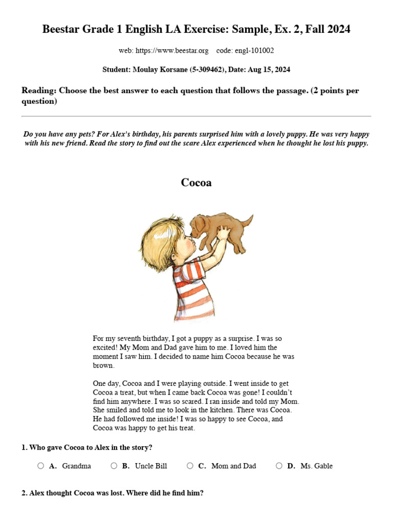 Beestar Exercise English 2 | PDF