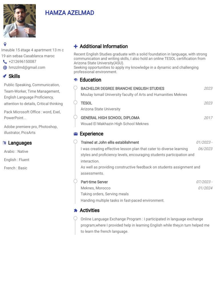 Hamza CV Azelmadcs | PDF