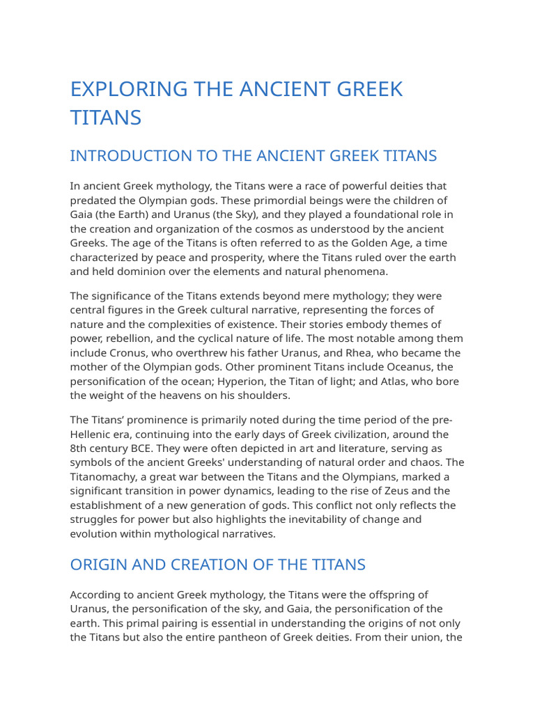 Exploring The Ancient Greek Titans | PDF