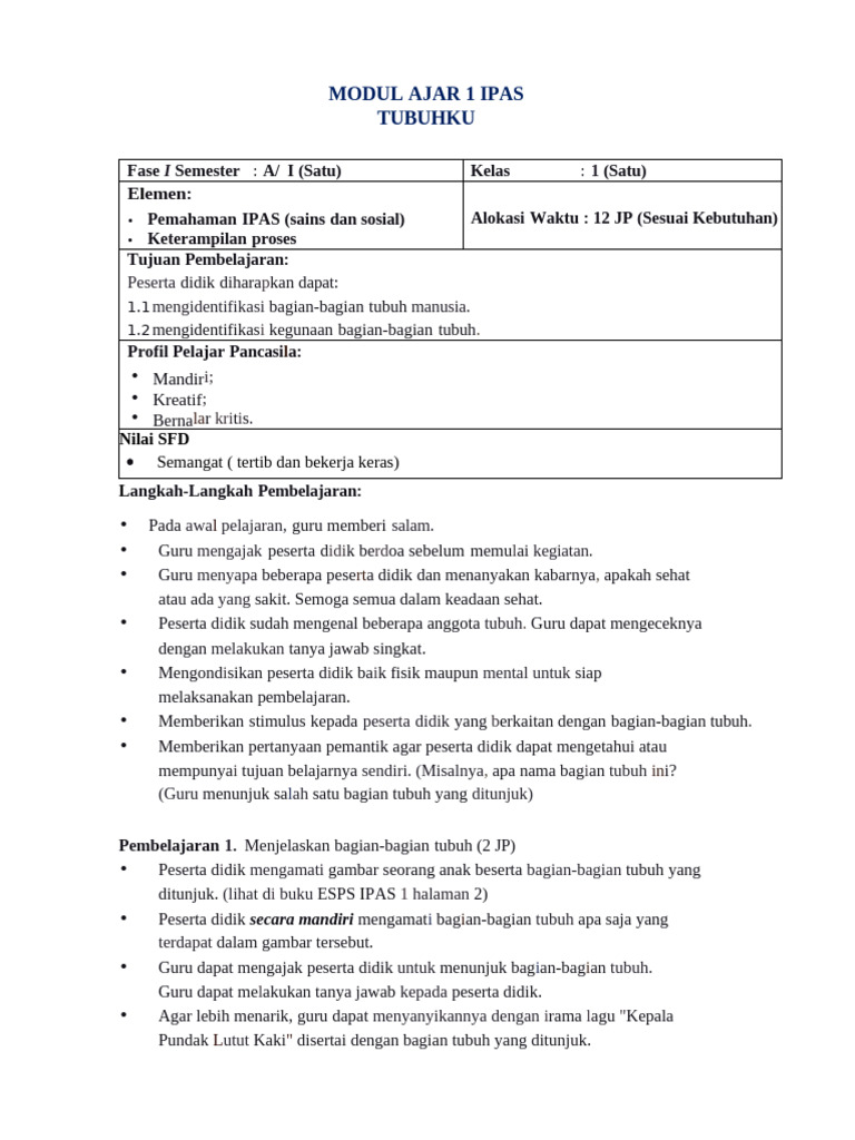 Modul Ajar KLS 1 Ipas | PDF