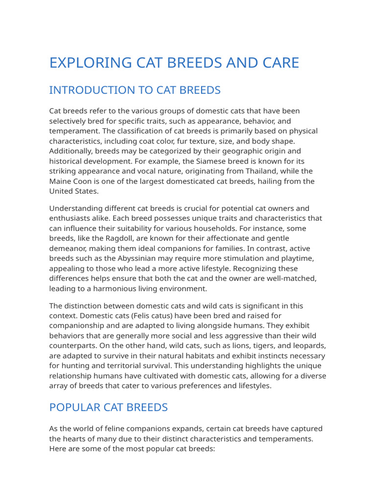 Exploring Cat Breeds and Care | PDF Exploring Cat Breeds and Care | PDF