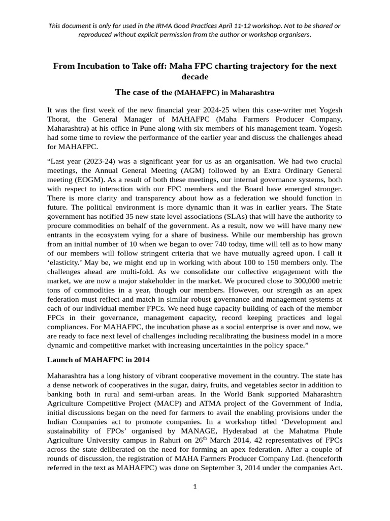 Maha FPC Case April 2024 For Workshop | PDF | Business | Economies