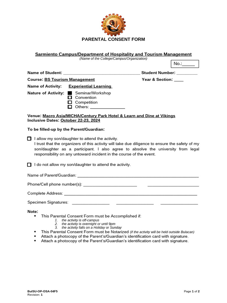 Bstm Parental Consent Form | PDF