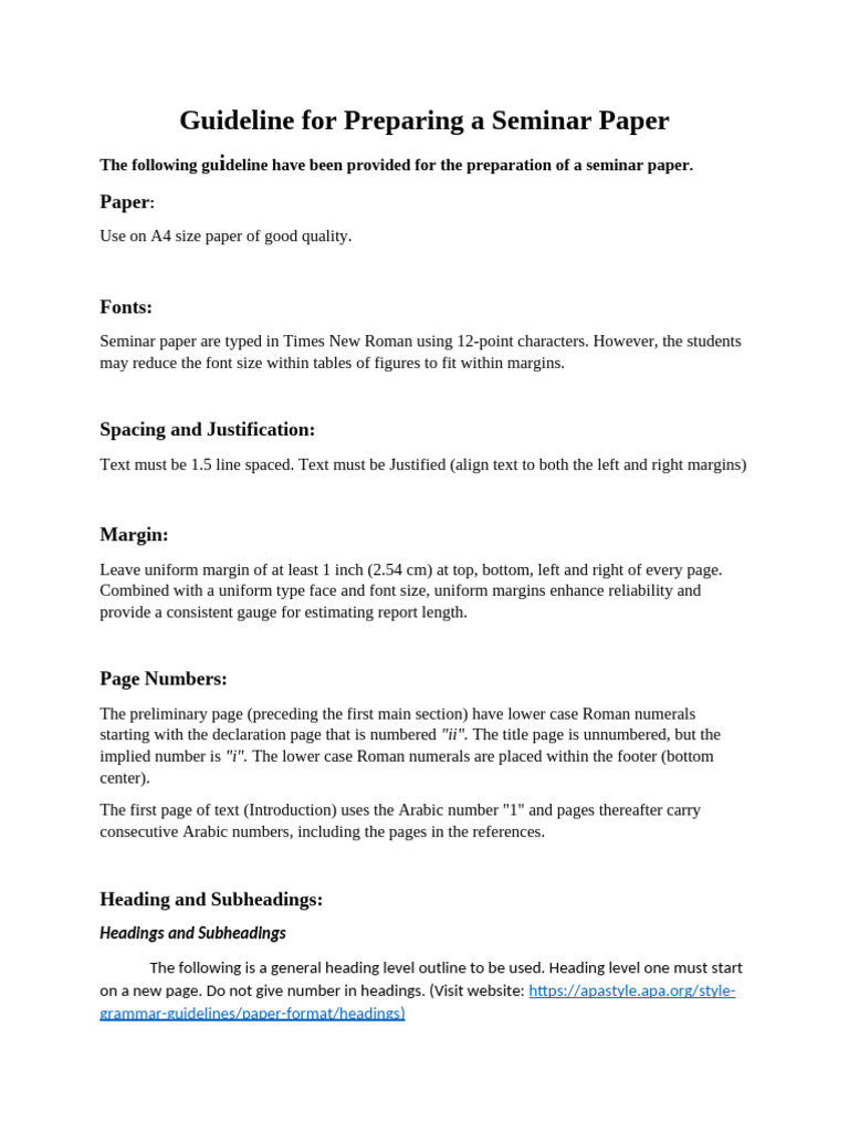 Guideline For Preparing A Seminar Paper | PDF