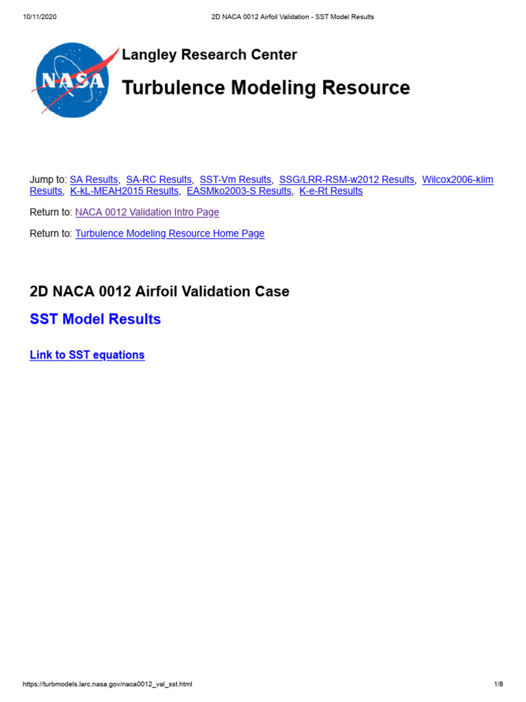 2D NACA 0012 Airfoil Validation - SST Model Results | PDF
