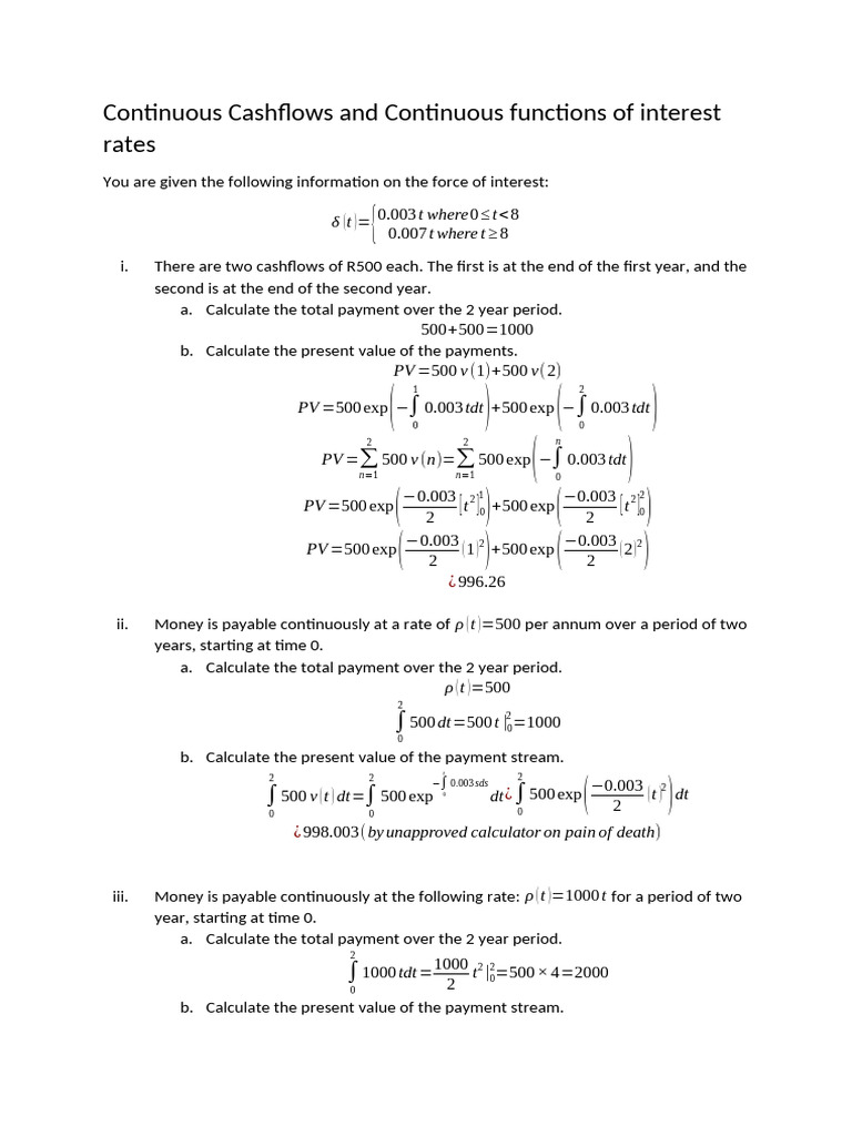 Continuous Cashflows and Continuous Functions of Interest Rates | PDF