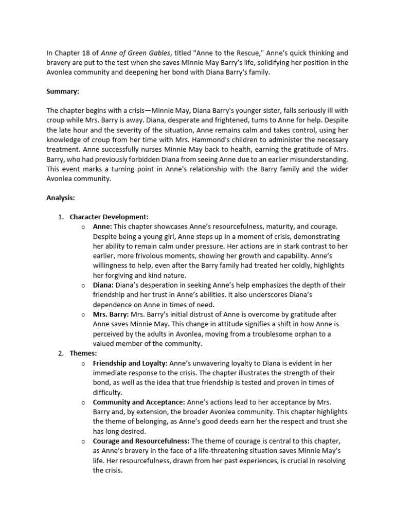 Anne of Green Gables Chapter 18_Explaination and Analysis | PDF