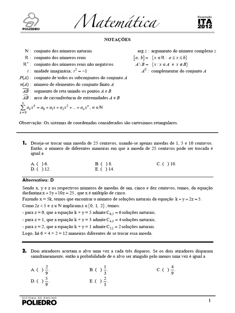 Prova Ita 2012 - Mat Resolvida | PDF