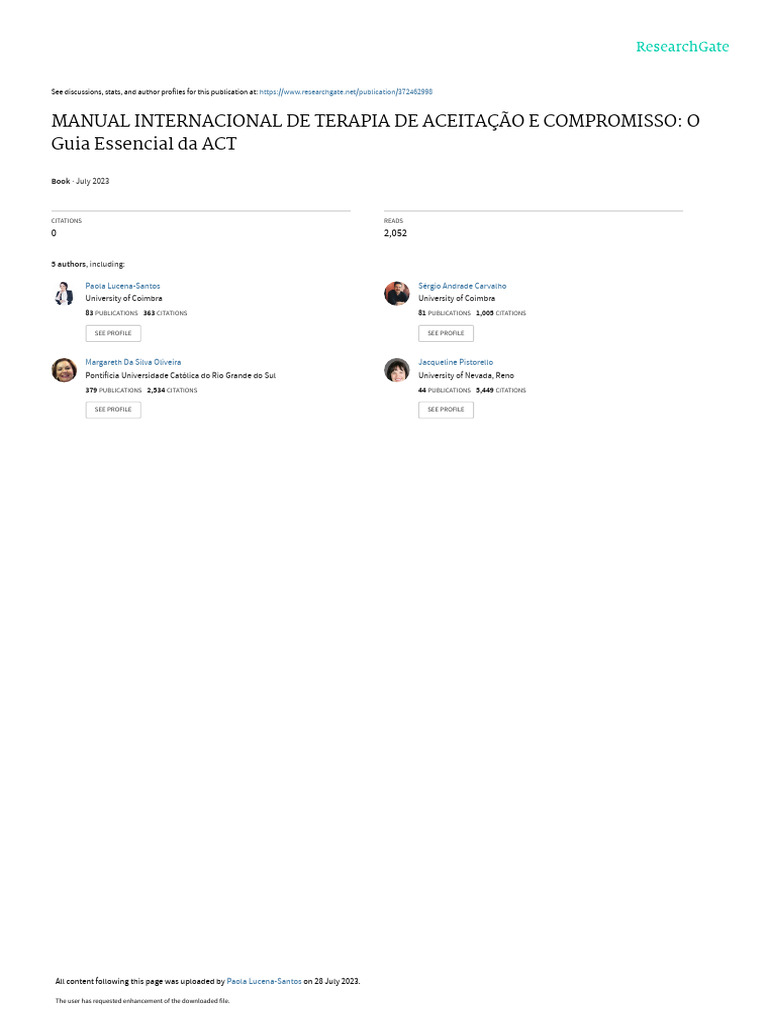 Manual Essencial de Terapia ACT | PDF | Behaviorismo | Desenvolvimento pessoal