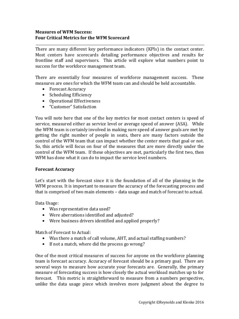 Measures of WFM Success Article | PDF