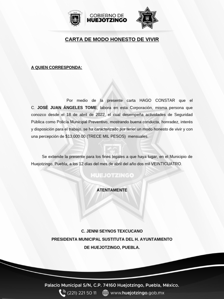 Carta de Modo Honesto de Vivir | PDF