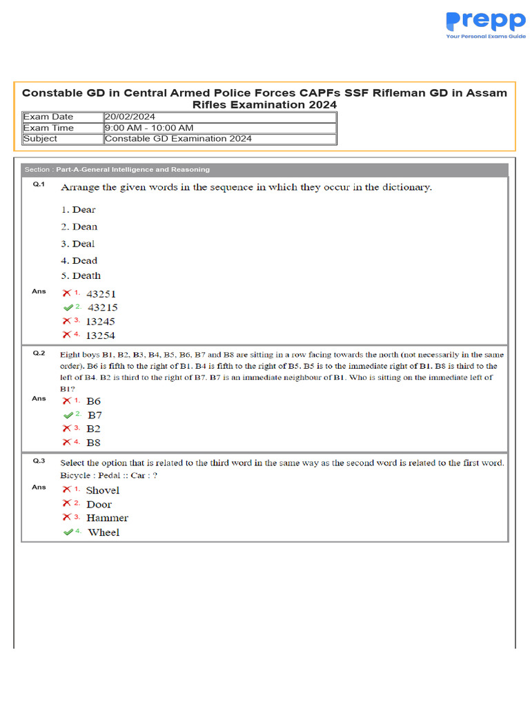 SSC GD Constable 2024 Official Paper Held On 20 Feb 2024 Shift 1 | PDF | Qualifications ...