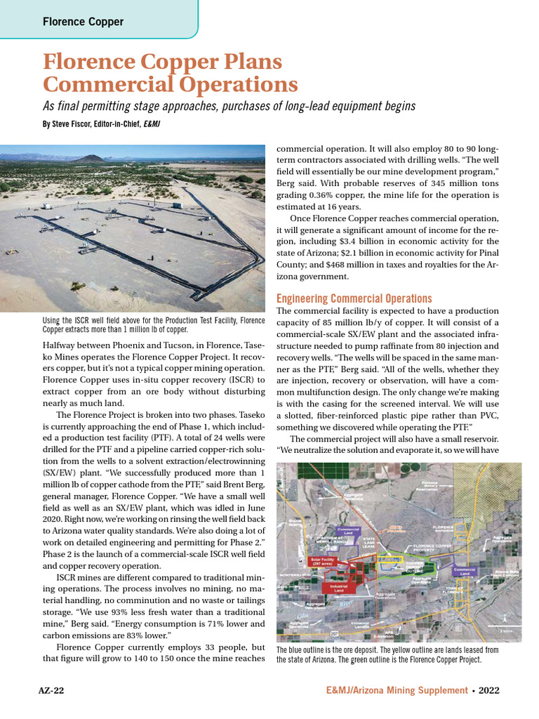 Florence Copper Plans Commercial Operations | PDF
