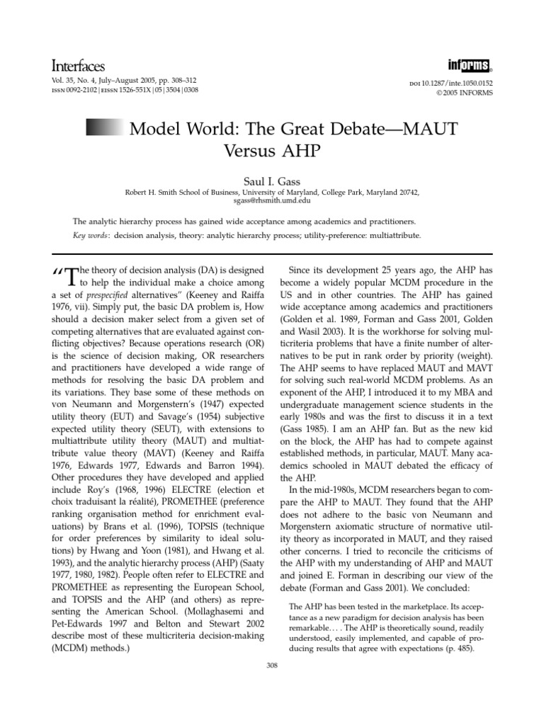 Model World - The Great Debate - Maut vs. AHP | PDF | Axiom | Theory