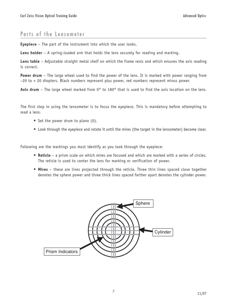 Zeiss Lens Measuring - LENSOMETRY Zeiss Training Manual | PDF ...