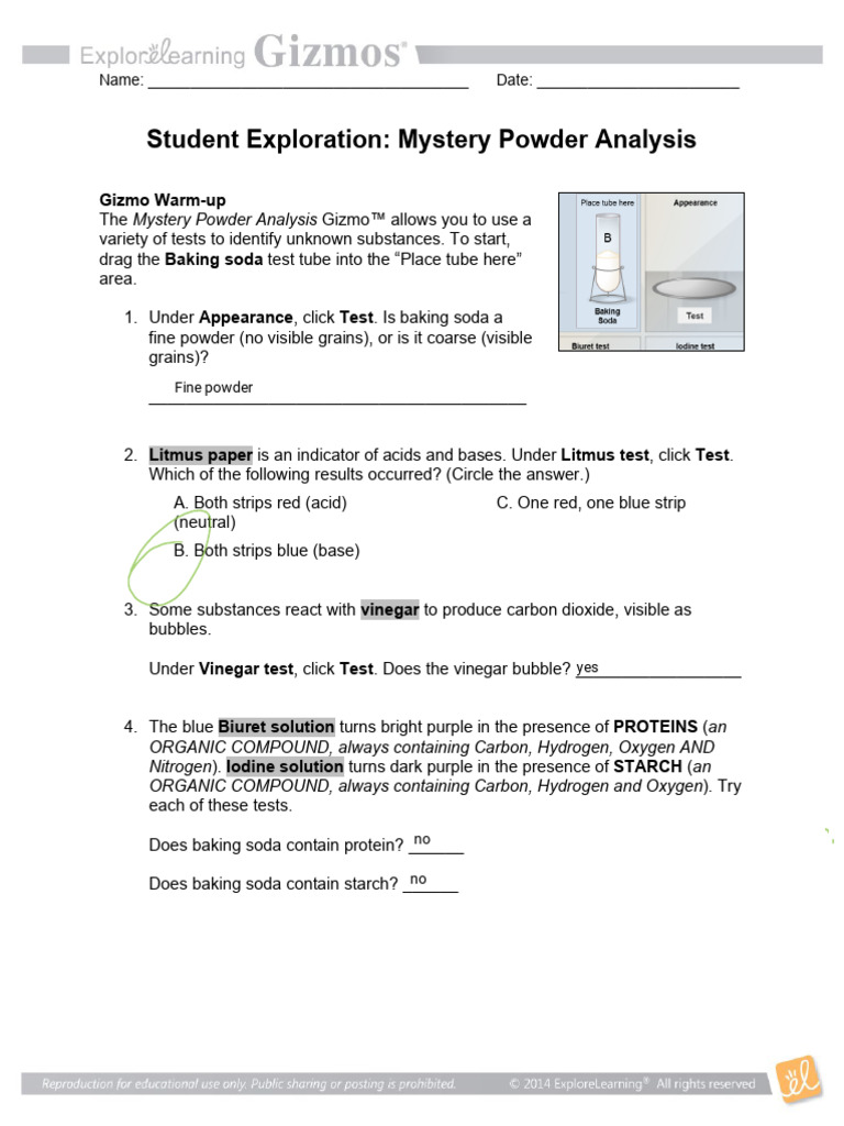 Carson Kirkley - Mystery Powder Analysis Gizmo - Pdf.kami | PDF
