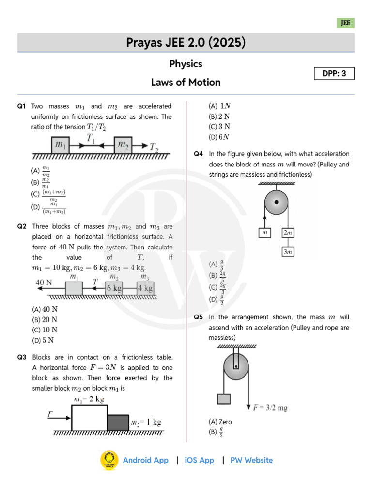 Laws of Motion - DPP 03 (Of Lec 04) - Prayas JEE 2.0 2025 | PDF
