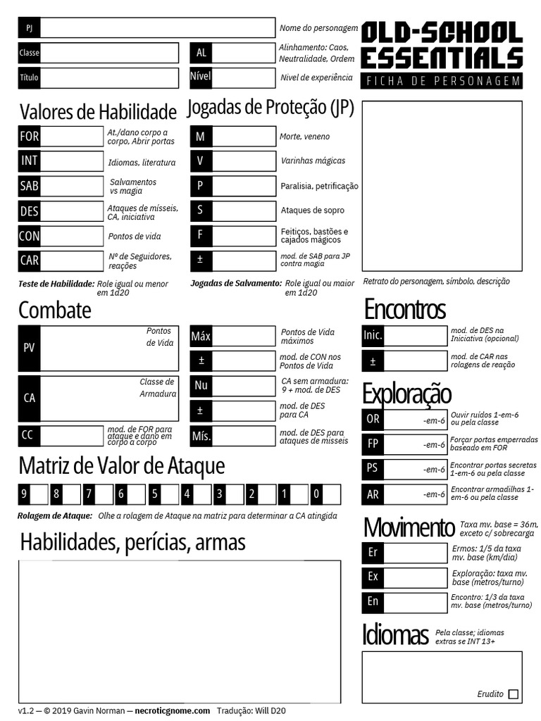 Old-School Essentials - Purist Character Sheet v1-2 - DAC Item Encumbrance PDF | PDF