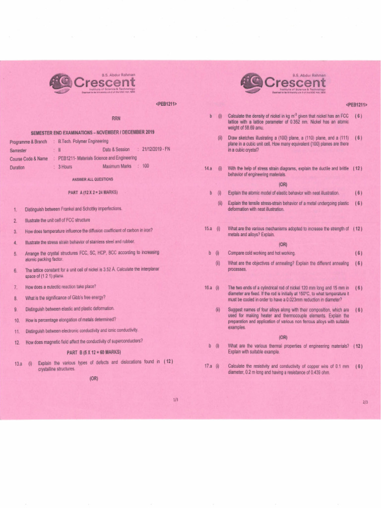 B.tech Polymer Engineering November-December 2019 | PDF