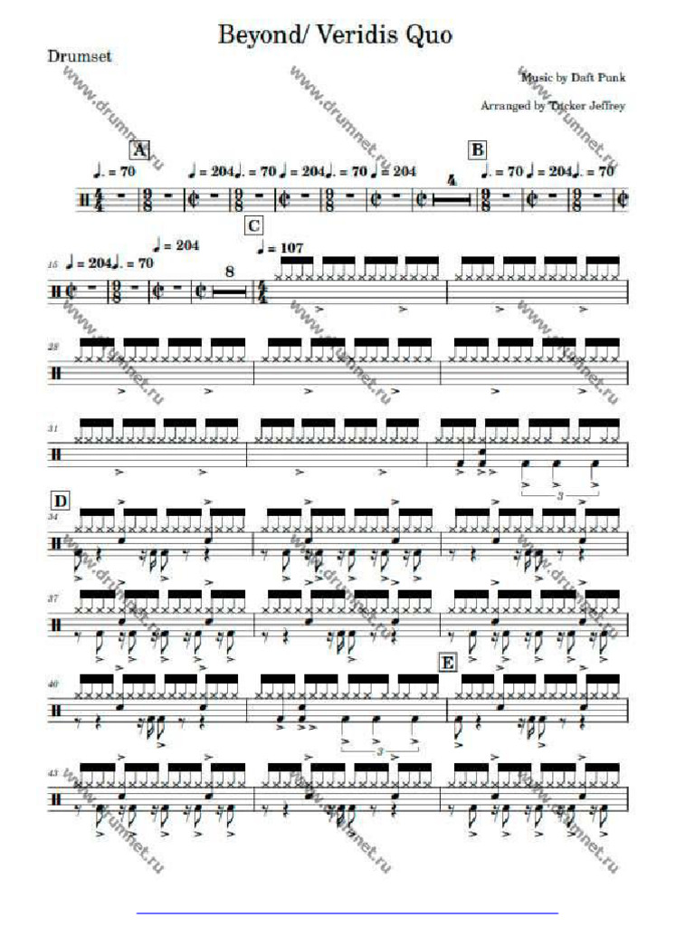 Daft Punk Veridis Quo Drumnet Ru Drumsheet | PDF