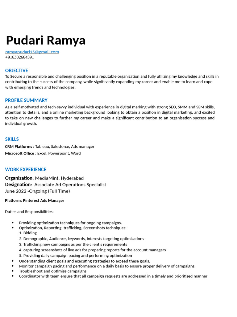 Pudari Ramya: Objective | PDF