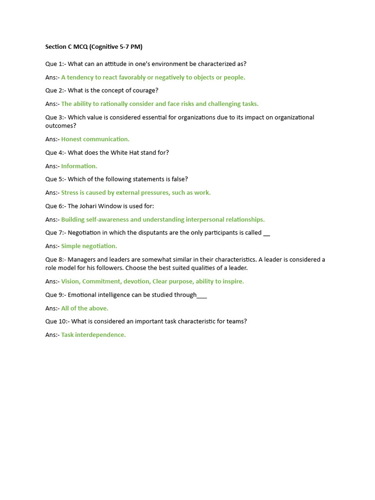 Section C MCQ 1-10 (5-7 PM) | PDF