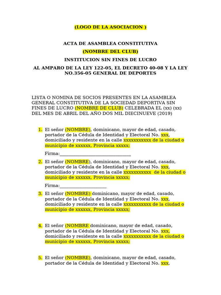 Modelo Acta de Asamblea Constitutiva 1 1 | PDF