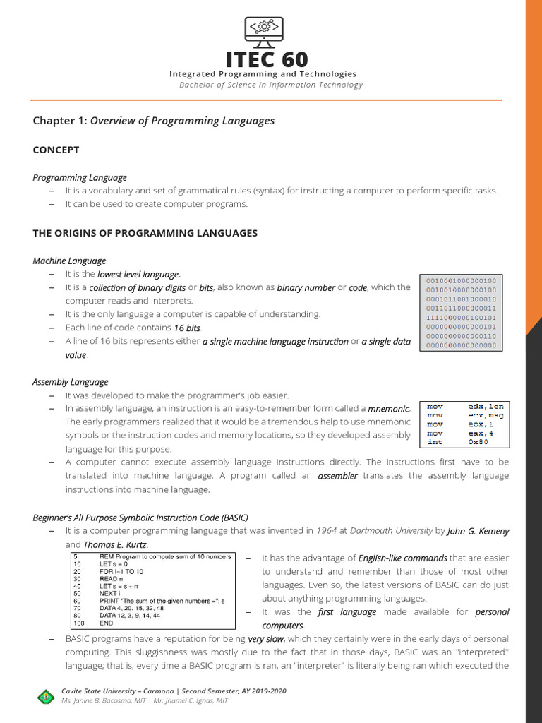 1-Overview of Programming Language (Part 1) | PDF
