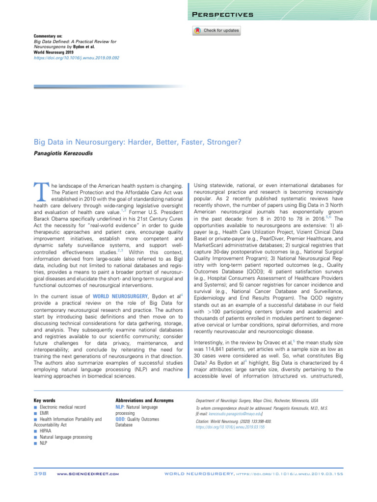 Big Data in Neurosurgery Harder Better Faster Stro - 2020 - World ...