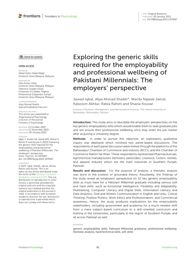 Exploring The Generic Skills Required For The Employability and ...