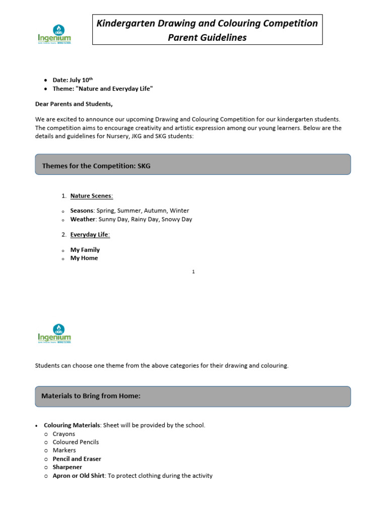 Parent Guidelines For Colouring Comp 2024 | PDF