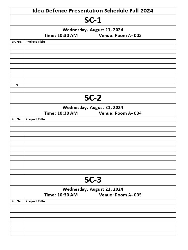 F24 BSCS, BSSE & BSDS Idea Defence Schedule Students | PDF