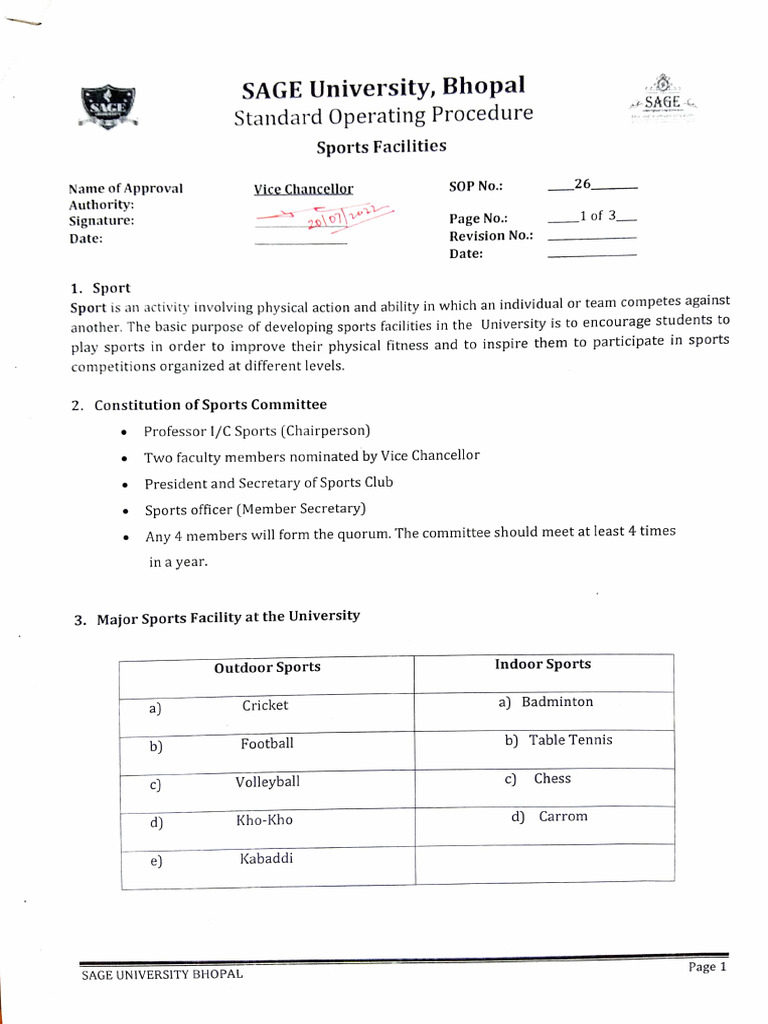 SOP 26 Sports Facilities | PDF