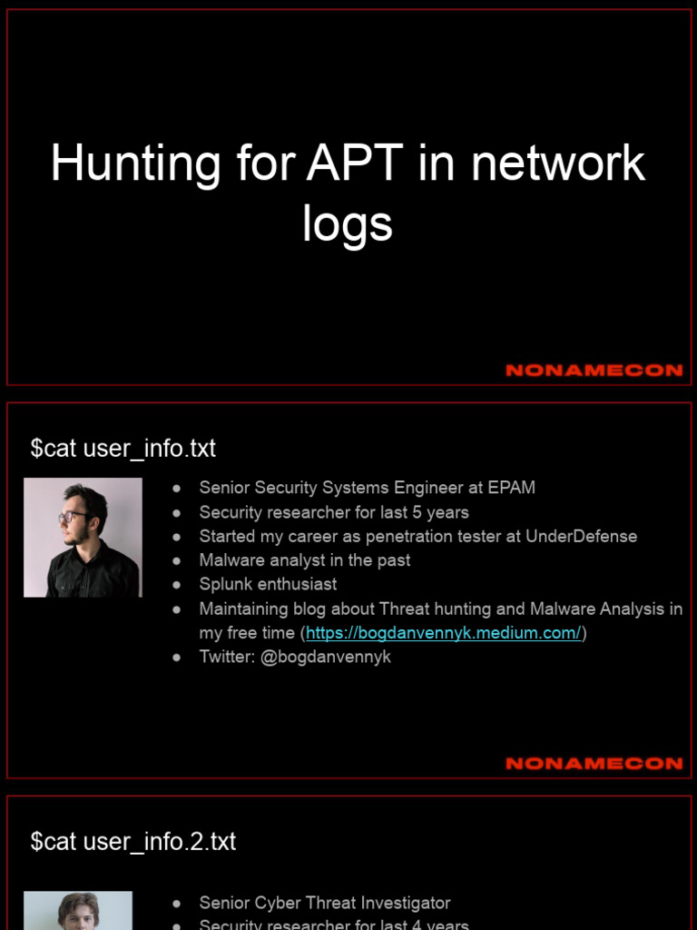 Hunting For APT in Network Logs - Workshop Presentation | PDF
