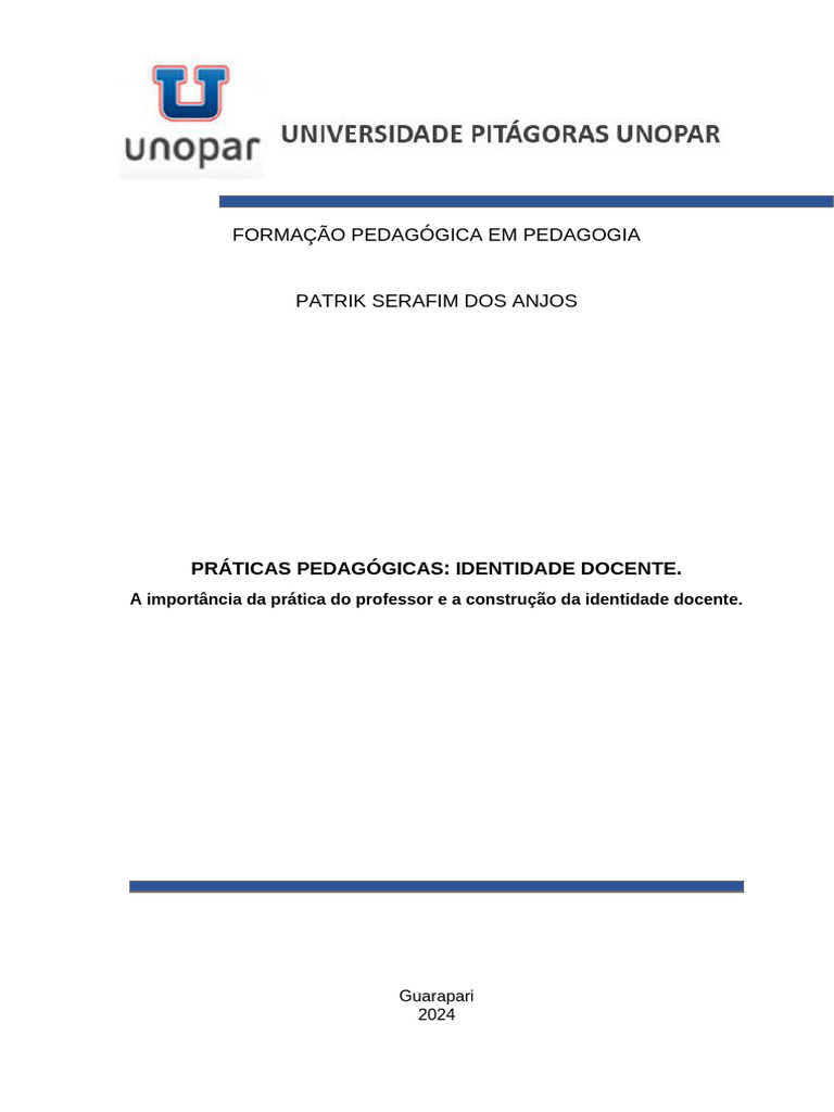 Unopar Portifolio Praticas Pedagogicas Identidade Docente Pdf
