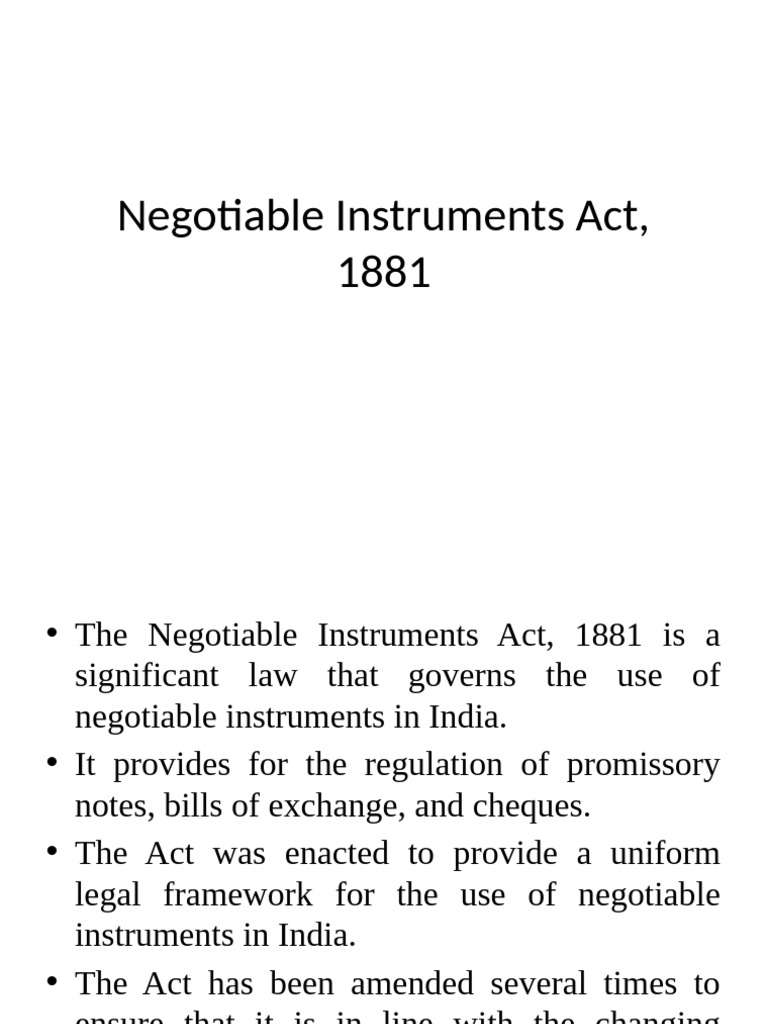 1 Negotiable Instruments Act, 1881 | PDF