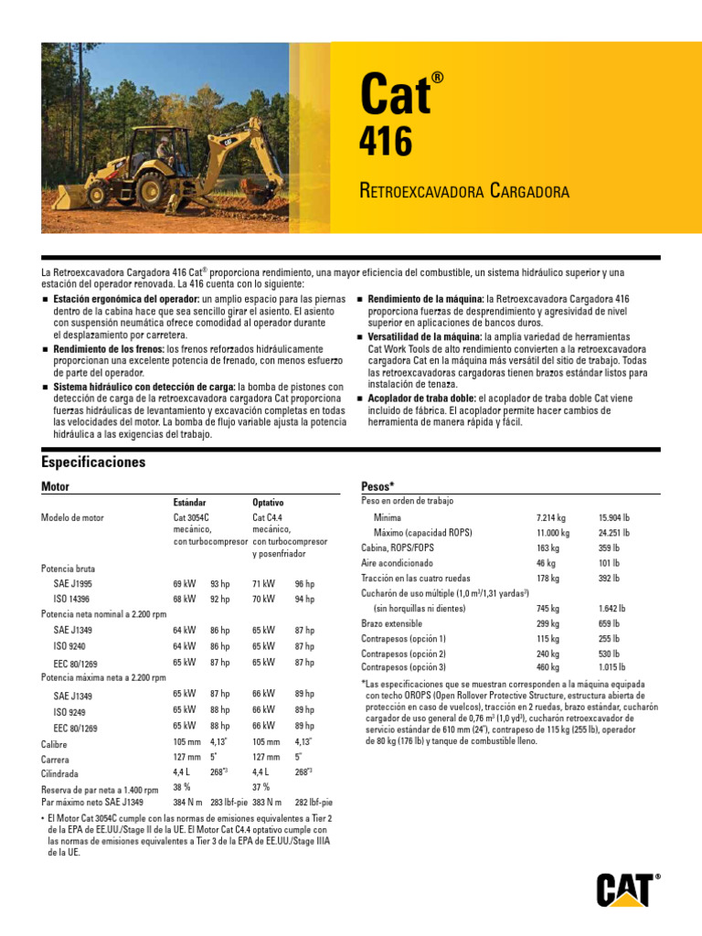Ficha Tecnica de Caterpillar 416 | PDF